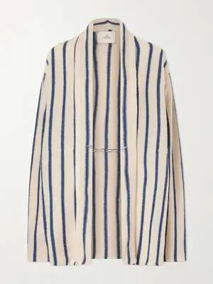THE ELDER STATESMAN Striped Knitted Cashmere Cardigan - Beige