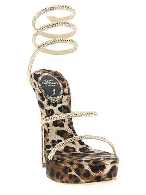 Rene Caovilla Cleo Leopard' Embellished Stiletto Sandals
