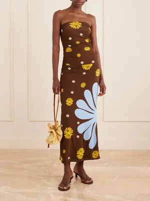 CALA DE LA CRUZ Daphne Ruched Printed Jersey Midi Dress