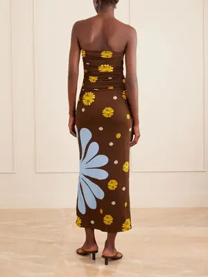 CALA DE LA CRUZ Daphne Ruched Printed Jersey Midi Dress