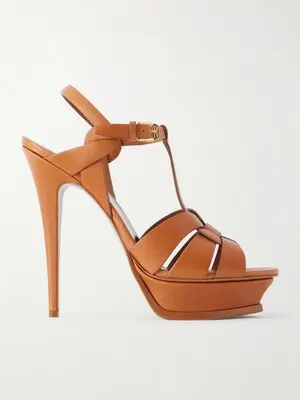 Saint Laurent Tribute Woven Patent-leather Platform Sandals Orange