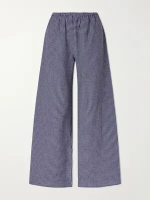 LA LIGNE Freya Checked Cotton-blend Wide-leg Pants - Blue