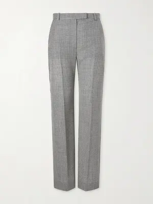 Alexander McQueen Gingham Wool Tailored Straight Leg Trousers - Black