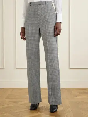 Alexander McQueen Gingham Wool Tailored Straight Leg Trousers - Black