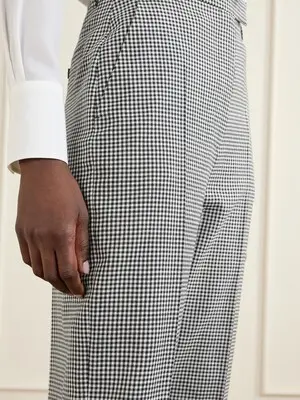 Alexander McQueen Gingham Wool Tailored Straight Leg Trousers - Black