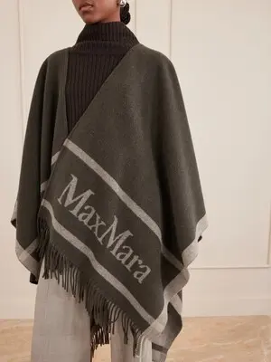 Max Mara Fringed Wool-jacquard Cape - Green