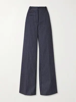 NILI LOTAN Rivers Pinstriped Wool Wide-leg Trousers - Blue
