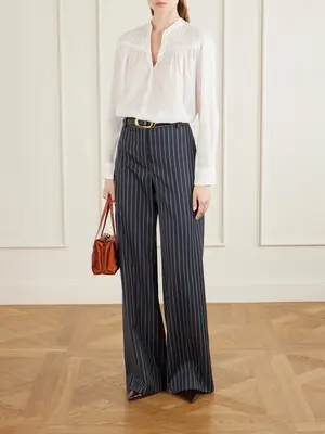NILI LOTAN Rivers Pinstriped Wool Wide-leg Trousers - Blue