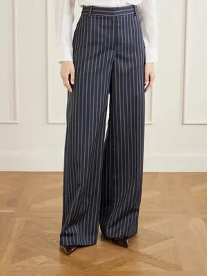 NILI LOTAN Rivers Pinstriped Wool Wide-leg Trousers - Blue