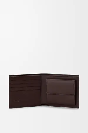 Loewe Puzzle Bifold Coin Wallet In Supple Grained Leather Skin - Chocolate