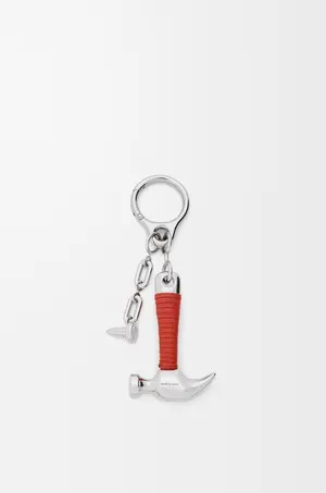 Loewe Hammer Charm In Brass And Leather Skin - Silver/red