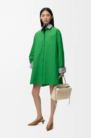Loewe Cotton Shirt Dress With Double Layer Collar And Cuffs - Green