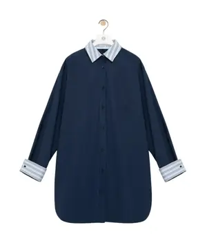 Loewe Cotton Shirt Dress With Double Layer Collar And Cuffs - Navy Blue
