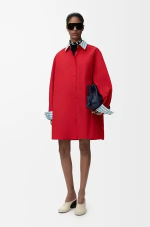 Loewe Cotton Shirt Dress With Double Layer Collar And Cuffs - Red