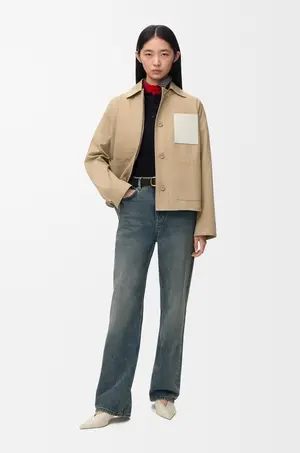 Loewe LOEWE Workwear Jacket In Cotton With Leather Pocket Detail Light Sage
