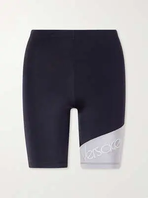 Versace Logo-embroidered Stretch-jersey Shorts - Black