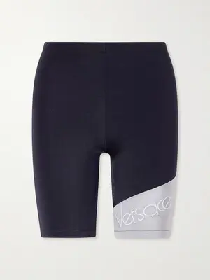 Versace Logo Embroidered Stretch Jersey Biker Shorts - Black