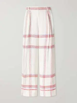 Polo Ralph Lauren Checked Linen Wide-leg Pants - Cream
