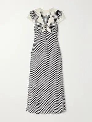 Rixo Amari Checked Woven Midi Dress With Lace Trim - Multi