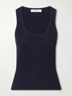 Max Mara Ribbed Scoop Neck Tank - Blue