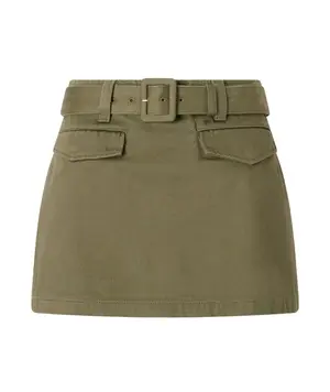 SELF-PORTRAIT Belted Denim Mini Skirt