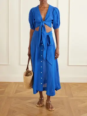 Lisa Marie Fernandez Tie-detailed Linen-blend Blouse - Blue