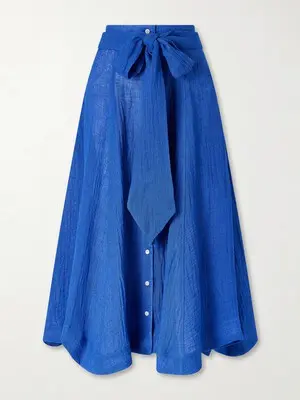 Lisa Marie Fernandez Linen-blend Midi Skirt - Blue