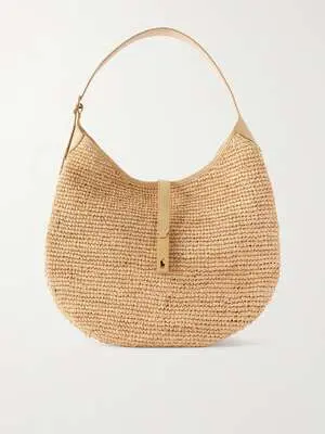 Polo Ralph Lauren Medium Raffia Shoulder Bag With Leather Trim - Neutral