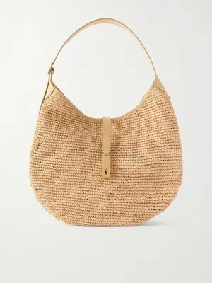 Polo Ralph Lauren Medium Raffia Shoulder Bag With Leather Trim - Neutrals