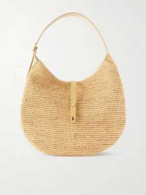 Polo Ralph Lauren Polo Ralph Lauren Medium Raffia Shoulder Bag With Leather Trim Neutrals