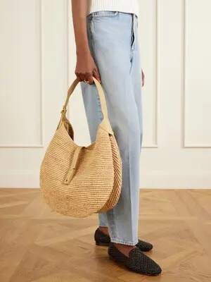 Polo Ralph Lauren Medium Raffia Shoulder Bag With Leather Trim - Neutrals