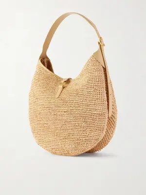 Polo Ralph Lauren Medium Raffia Shoulder Bag With Leather Trim - Neutrals