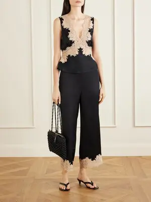 Rixo Marcela Lace-trimmed Satin Wide-leg Pants