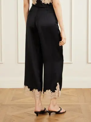 Rixo Marcela Lace-trimmed Satin Wide-leg Pants