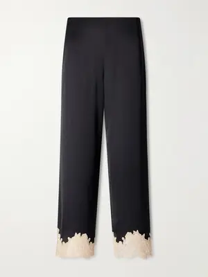 Rixo Marcela Lace-trimmed Satin Wide-leg Pants - Black