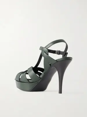 Saint Laurent Tribute Woven Patent-leather Platform Sandals - Green