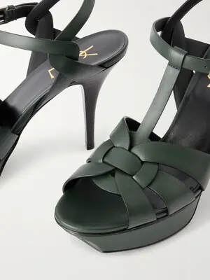 Saint Laurent Tribute Woven Patent-leather Platform Sandals - Green