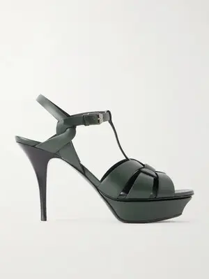 Saint Laurent Tribute Woven Patent-leather Platform Stiletto Sandals - Green