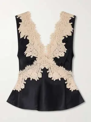 Rixo Emmie Lace-trimmed Satin Top - Black
