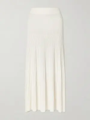 TWP Pleated Viscose-silk Blend Midi Skirt - Neutrals