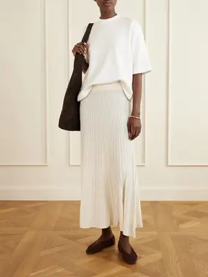 TWP Pleated Viscose-silk Blend Midi Skirt - Neutrals
