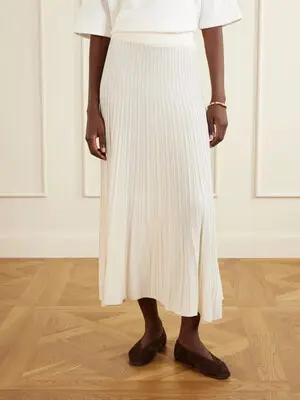 TWP Pleated Viscose-silk Blend Midi Skirt - Neutrals