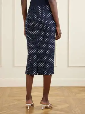 Max Mara Polka Dot Jersey Midi Skirt - Navy