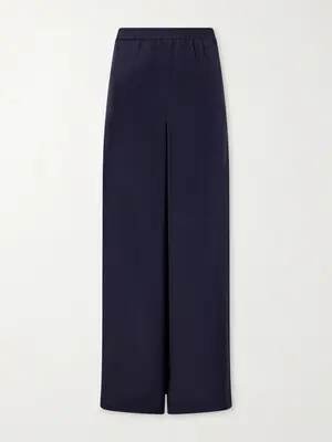 Max Mara Silk Wide-leg Pants With Embroidered Logo - Blue