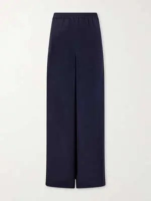 Max Mara Logo-embroidered Silk Wide-leg Pants - Navy
