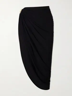 Sportmax Embellished Draped Jersey Midi Skirt - Black