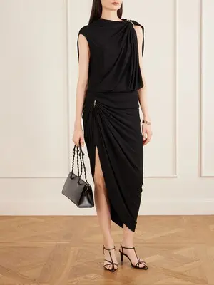 Sportmax Embellished Draped Jersey Midi Skirt