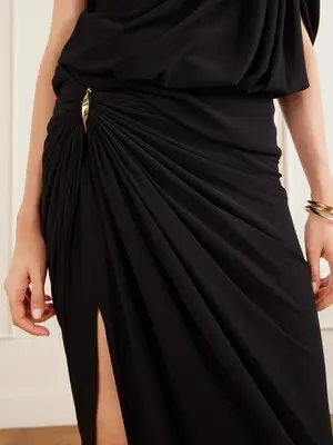 Sportmax Embellished Draped Jersey Midi Skirt
