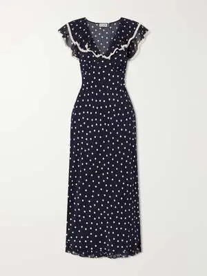 Rixo Bethea Polka Dot Midi Dress - Navy