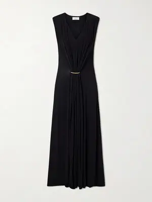 Sportmax Gathered Embellished Stretch-jersey Maxi Dress - Black